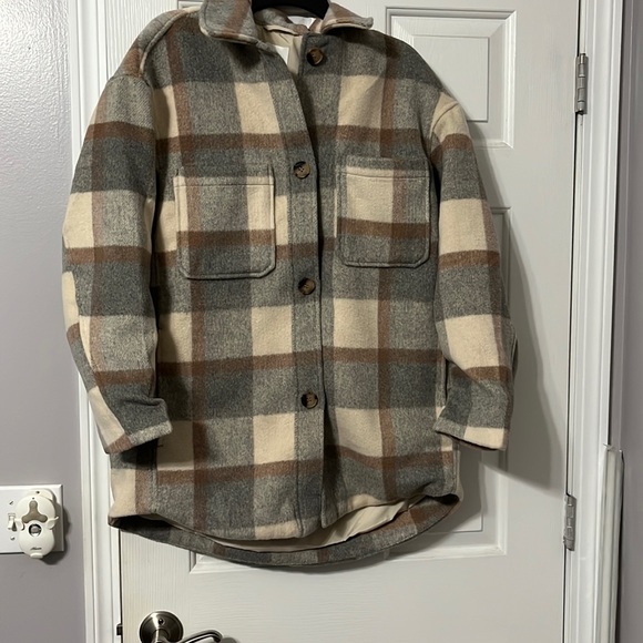 H&M | Jackets & Coats | Nwt Plaid Flannel Coat Neutral Colors | Poshmark